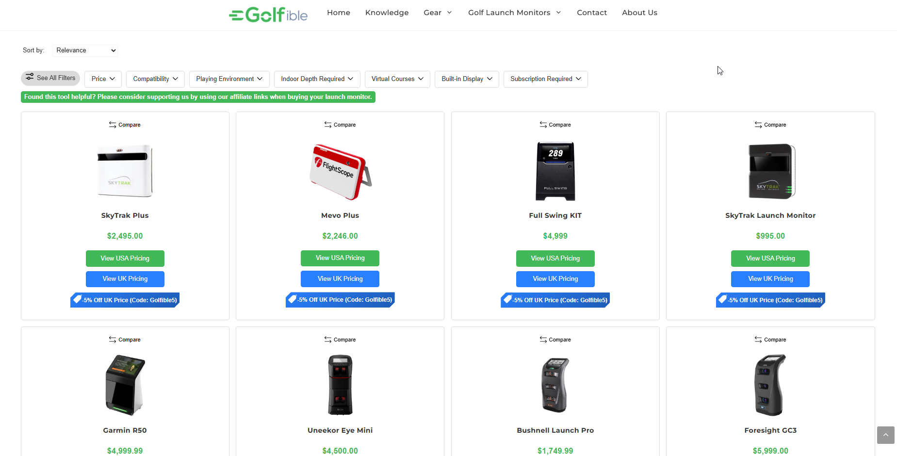 Launch Monitor Comparison Tool - Golfible